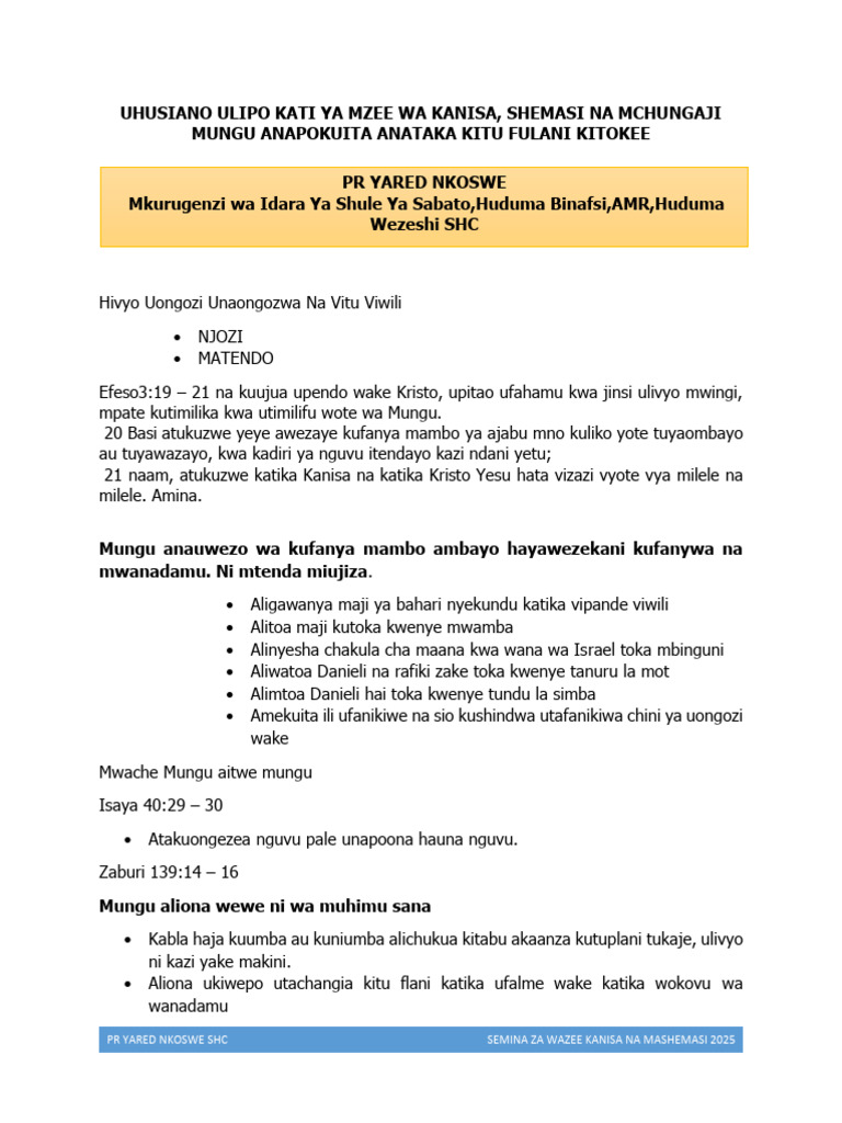 Uhusiano Kati Ya Mzee Wa Kanisa Na Shemasi | PDF