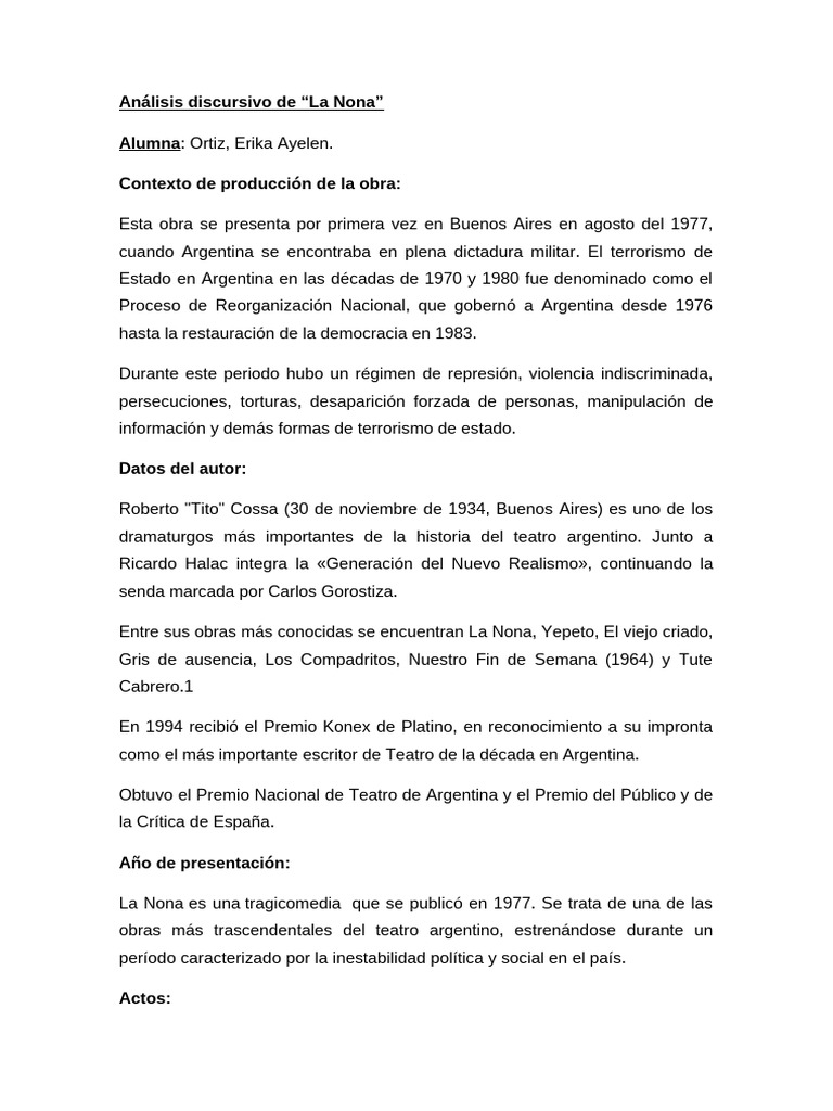 Análisis - La Nona | PDF