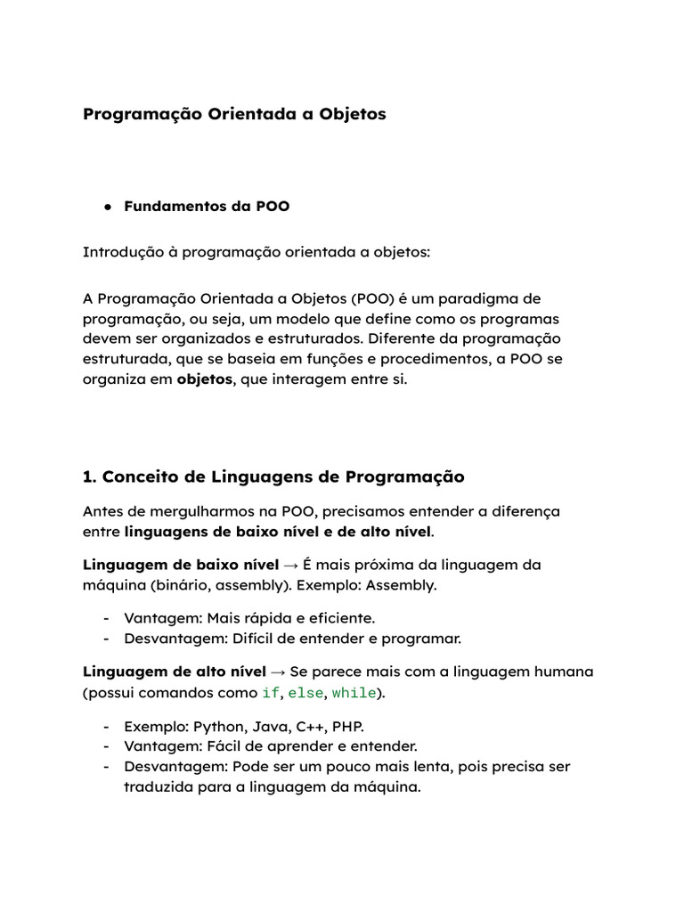 Fundamentos da Programação Orientada a Objetos | PDF | Linguagem de ...