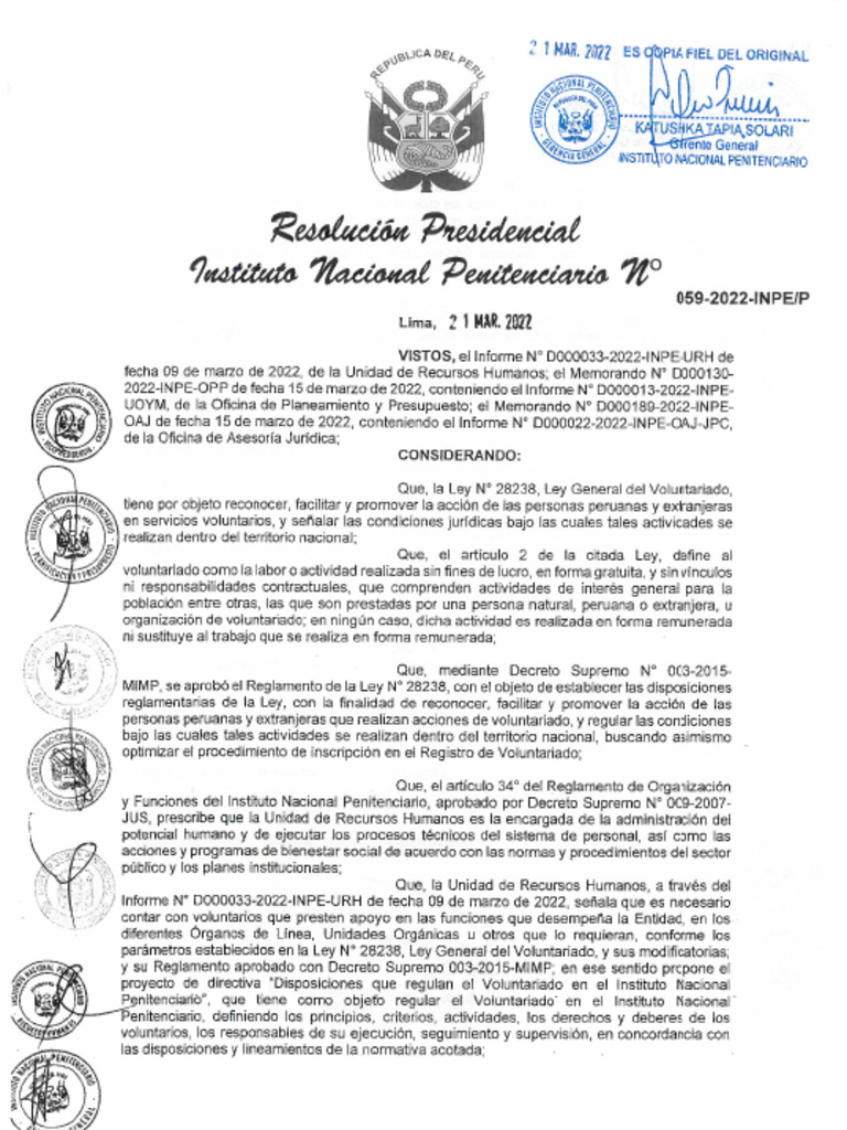 Directiva Voluntariado RP 059-2022 | PDF