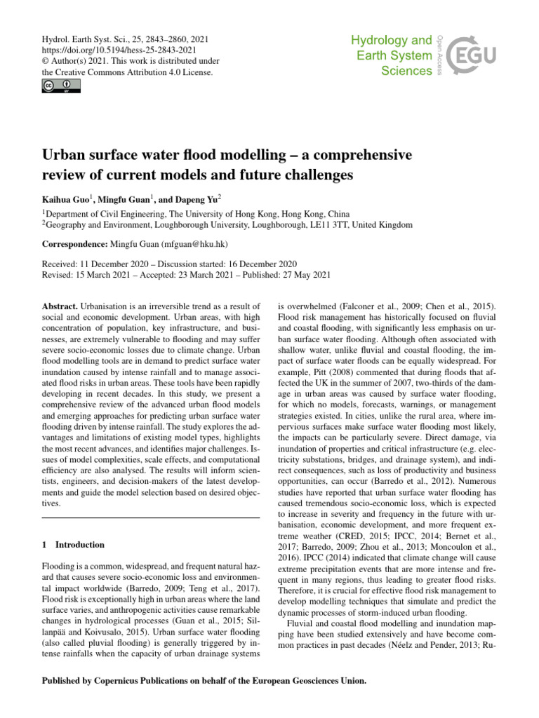 Guo K, Guan M, Yu D. Urban surface water flood modelling–a comprehensive review of current ...