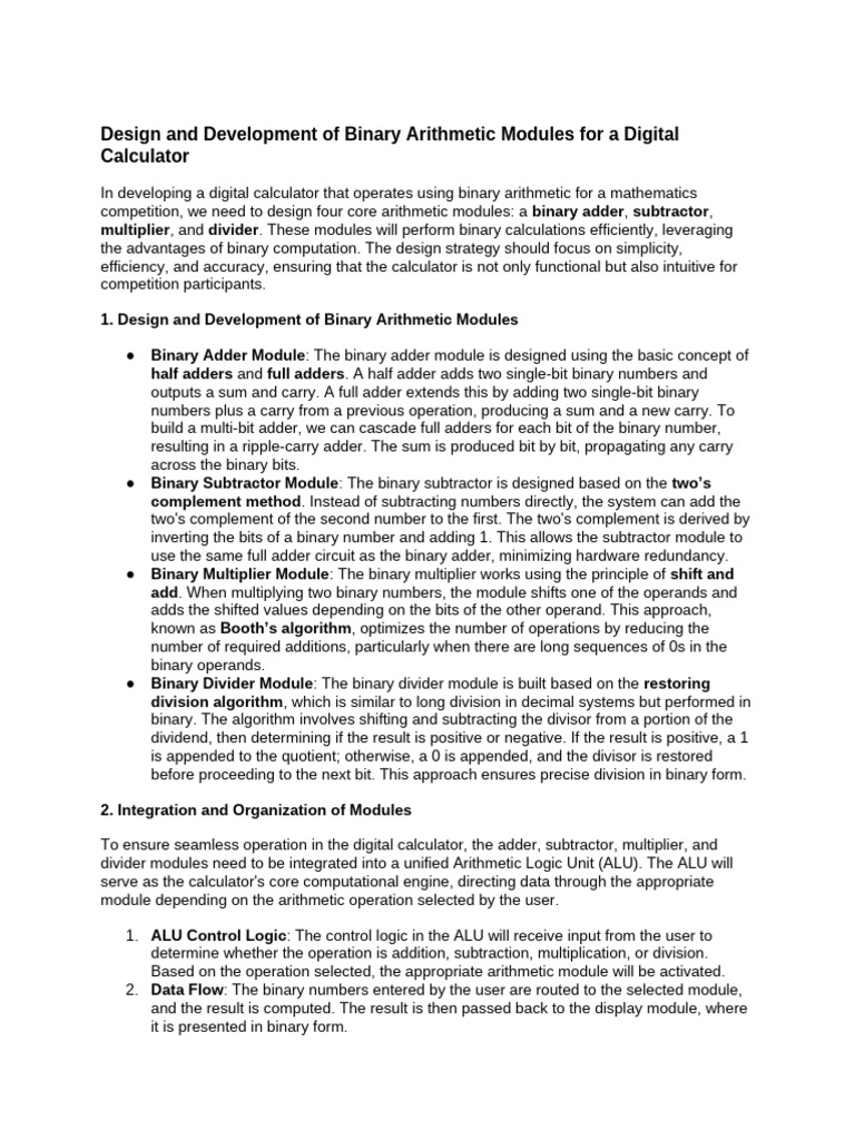 Design and Development of Binary Arithmetic Modules For A Digital Calculator | PDF | Division ...
