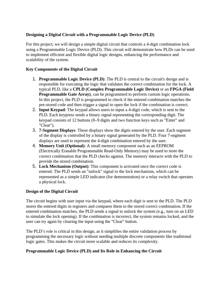 Designing A Digital Circuit With A Programmable Logic Device (PLD ...