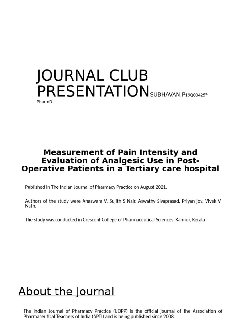 JOURNAL CLUB 1 Subh | PDF | Pharmacy | Pain Management