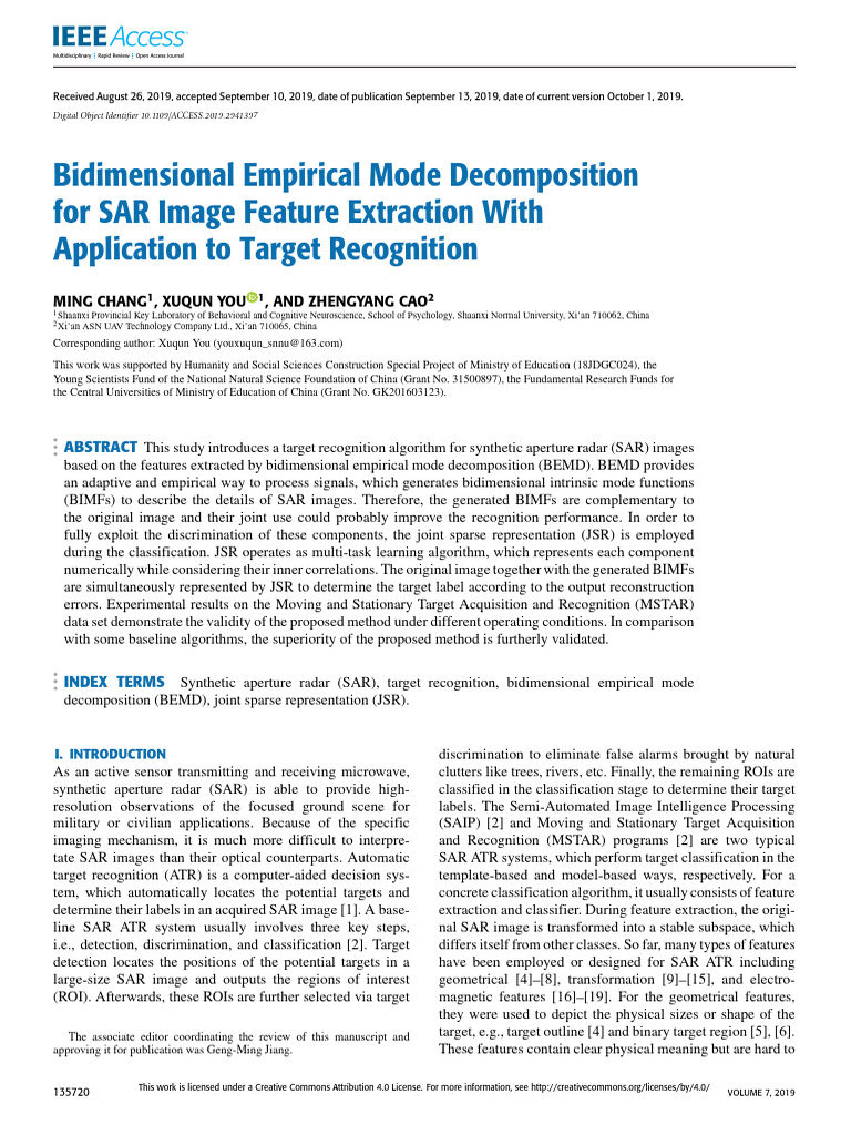 Bidimensional Empirical Mode Decomposition For Sar Image Feature Extraction With Application To