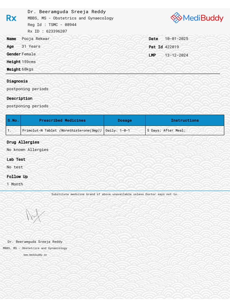 Prescription for Postponing Periods | PDF