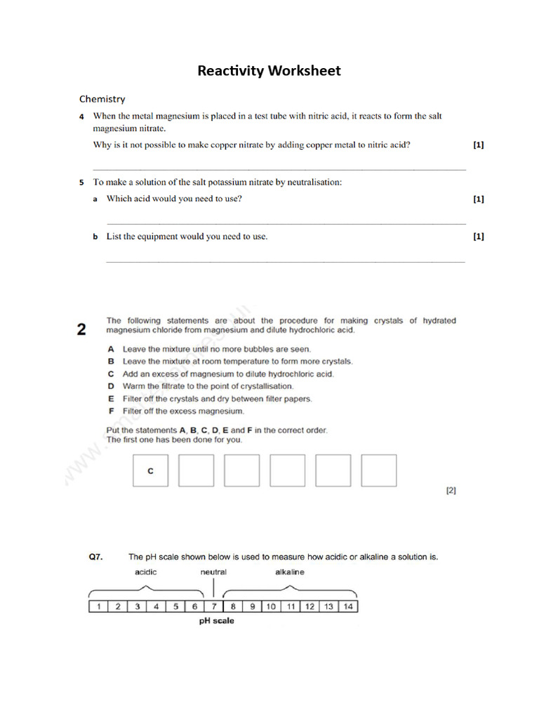 Reactivity Worksheet | PDF