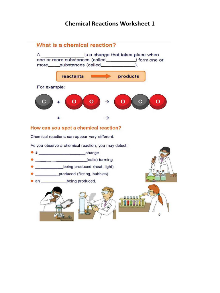 Chemical Reactions Worksheet 1 | PDF