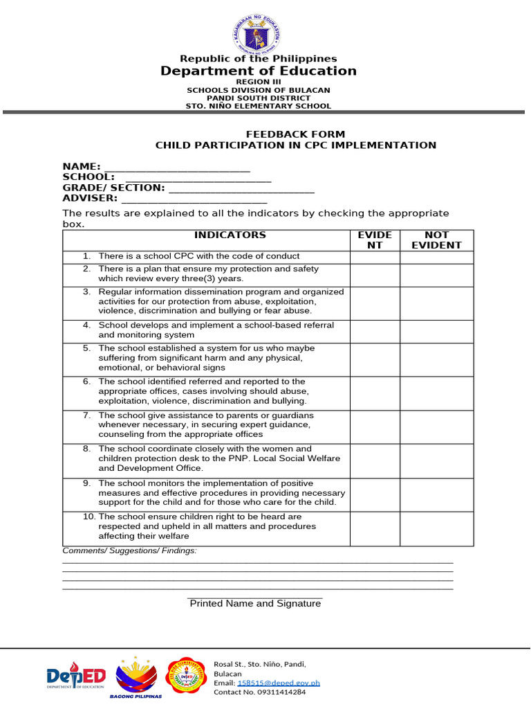 Cpc Feedback Form | PDF | Child Protection | Interpersonal Relationships