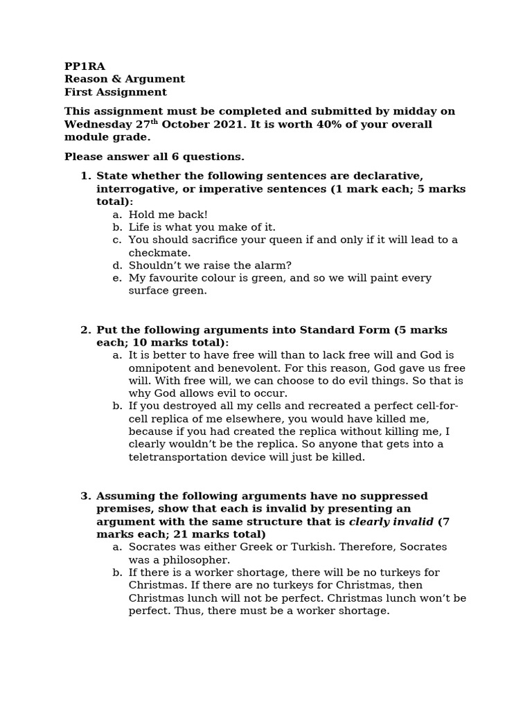 First Assignment Questions | PDF | Argument