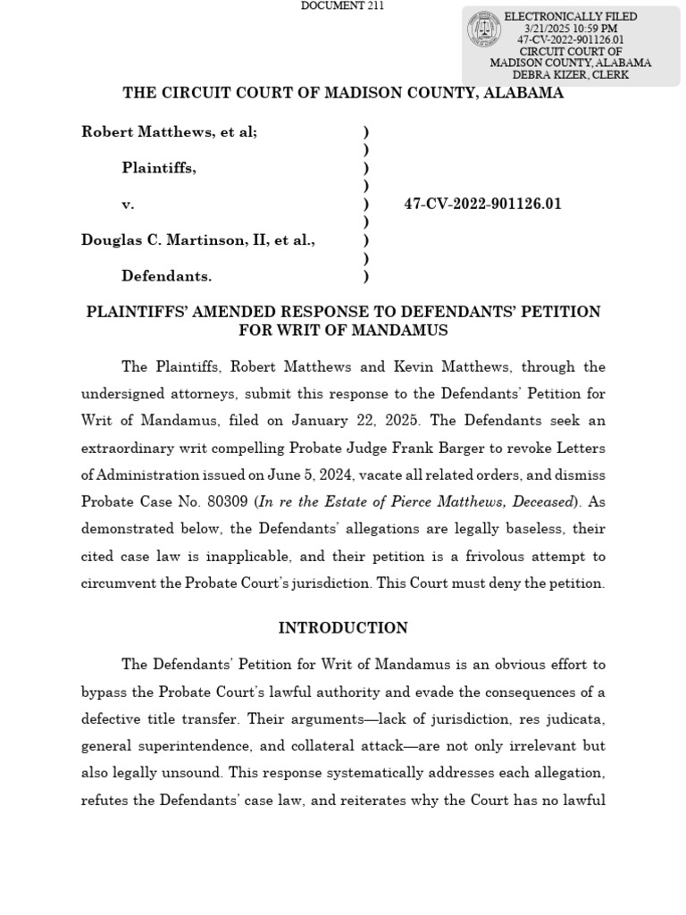 2025-03-21 Plts Response To Writ of Mandamus | PDF | Virginia Circuit Court | Judgment (Law)