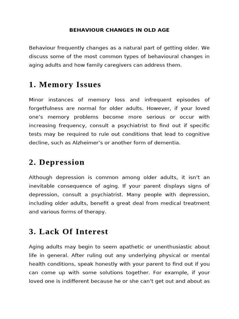 BEHAVIOUR CHANGES IN OLD AGE | PDF