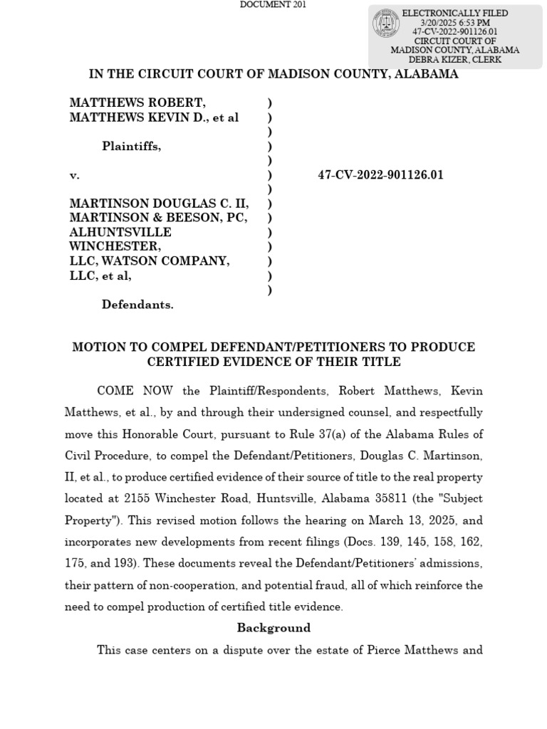 Motion to Compel Title Evidence | PDF | Discovery (Law) | Lawsuit