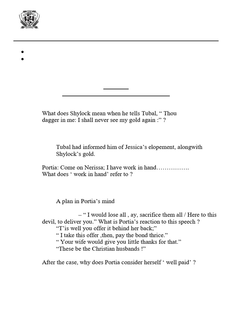 Practice Paper English Lit. 10 | PDF | The Merchant Of Venice