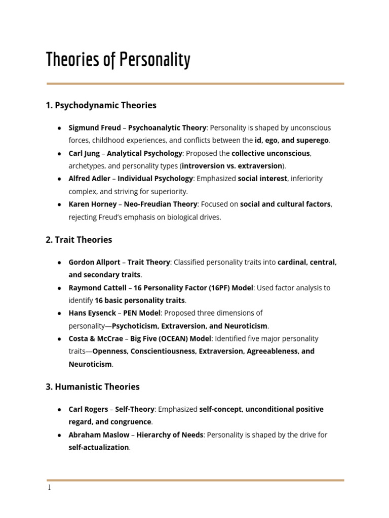 Theories of Personality - 1 | PDF | Extraversion And Introversion ...