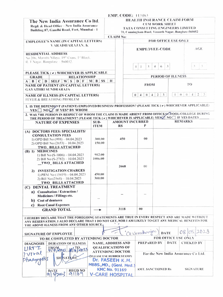New India Assurance Claim Form | PDF