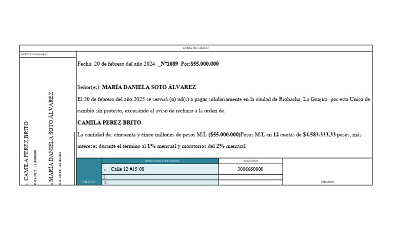 Letra de Cambio Aceptada por $55 Millones | PDF | Instrumentos que ...