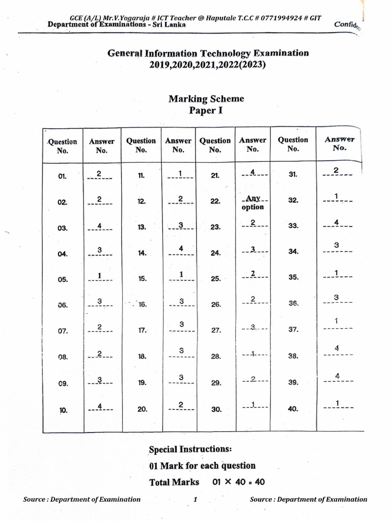 GIT Answer Scheme English Sinhala 2013 2023 01 18 | PDF
