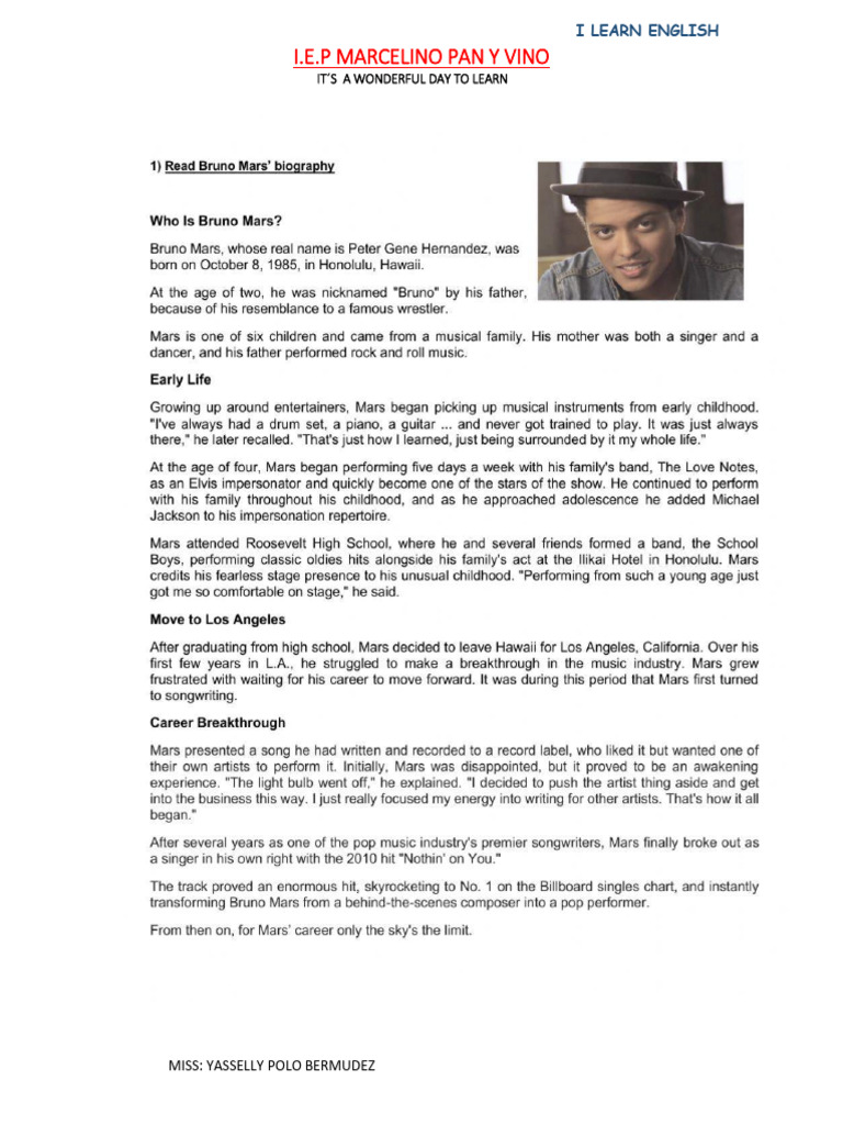 Bruno Mars 5to Sec Week 2 | PDF