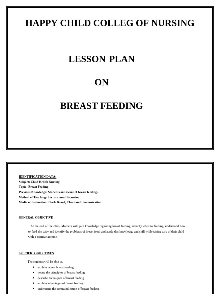 Lesson Plan BREAST FEEDING | PDF | Breastfeeding | Breast Milk