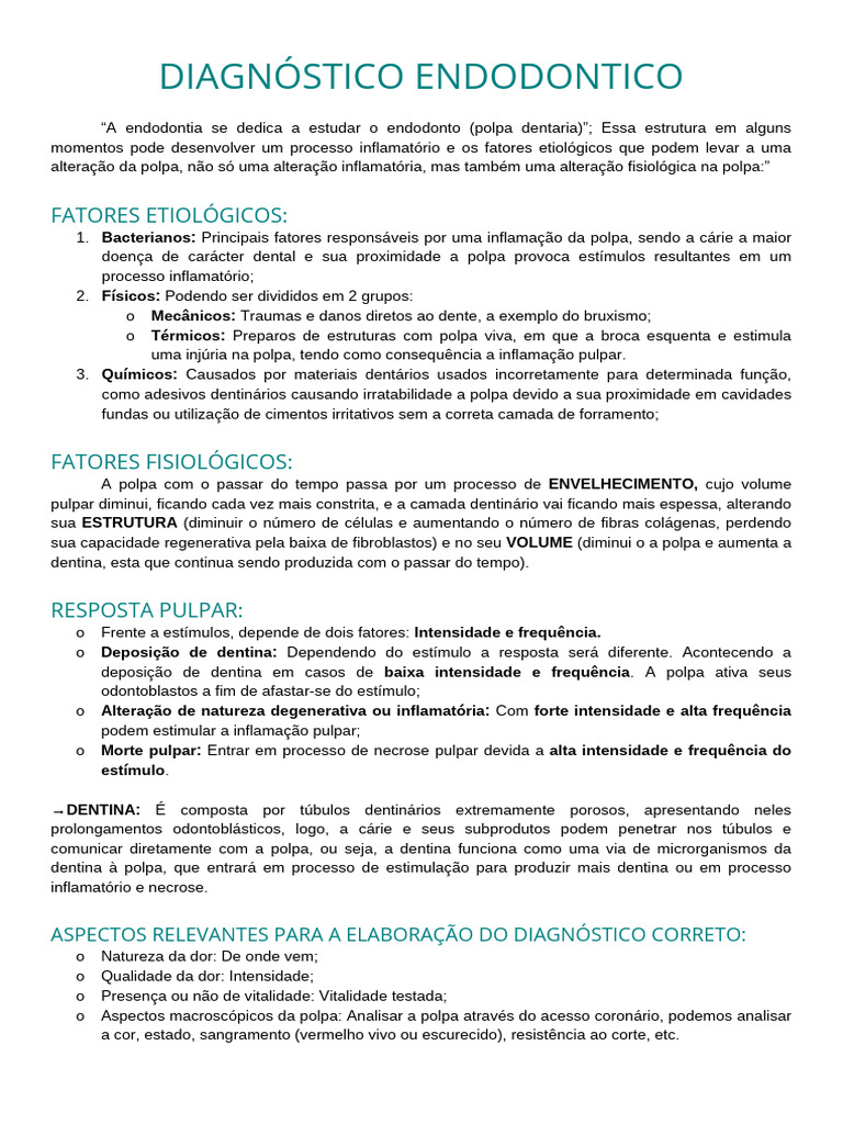 Diagnóstico Endodôntico | PDF | Dor | Dentina