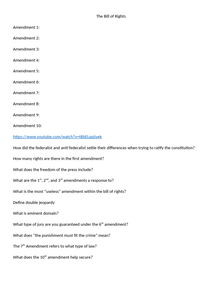 Bill of Rights and Intro To Judicial Branch Notes | PDF