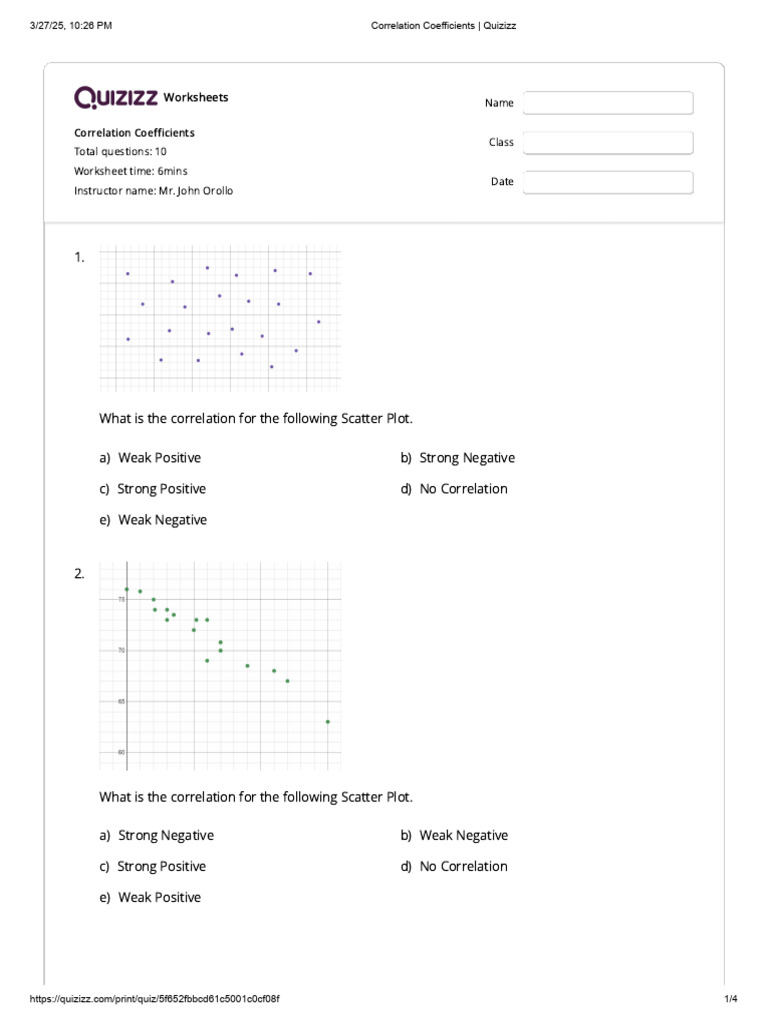 Worksheet - Correlation Coefficients | PDF | Scatter Plot | Applied Mathematics