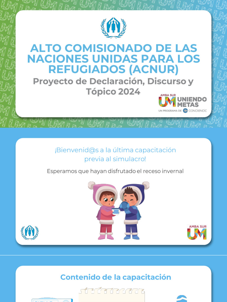 PPT ACNUR 2024 - Proyecto de Declaración y Discursos - Tópico 2024 (4° CAP) | PDF