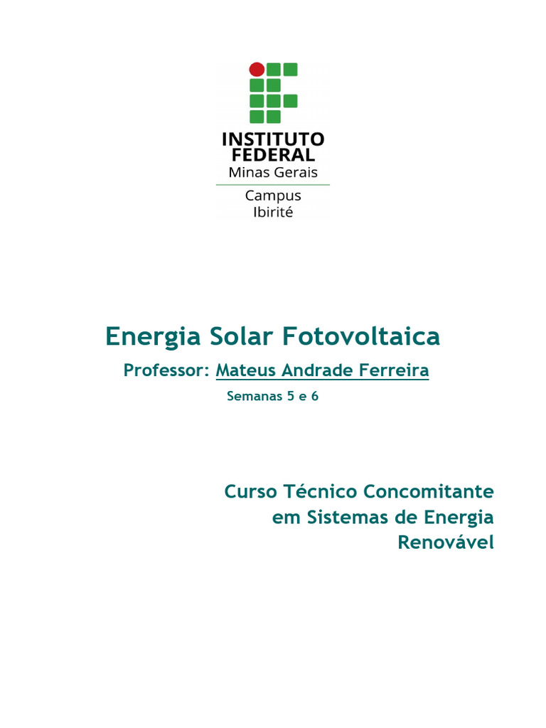 Caderno Didático - Energia Solar Fotovoltaica 5 e 6 | PDF | Rede ...
