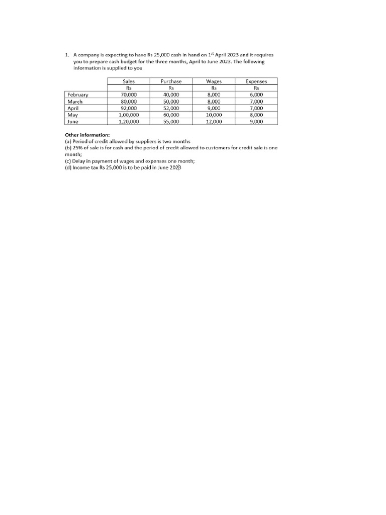 Chapter 3 Class Work Sheet | PDF | Expense | Budget