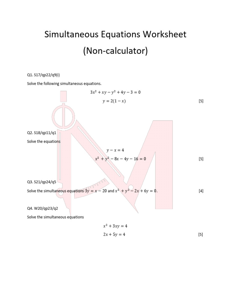 7-Simultaneous Equations Worksheet | PDF
