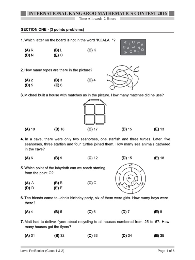 KSF 2019 Preecolier Past Paper | PDF | Mathematics