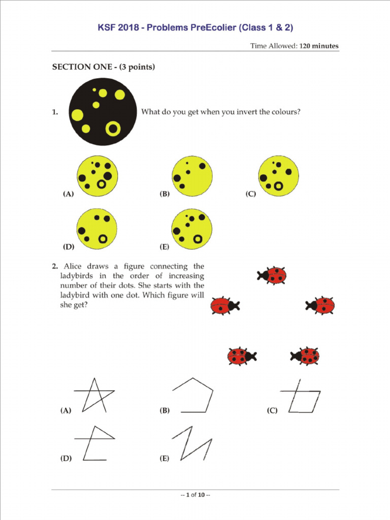 KSF 2018 Preecolier Past Paper | PDF