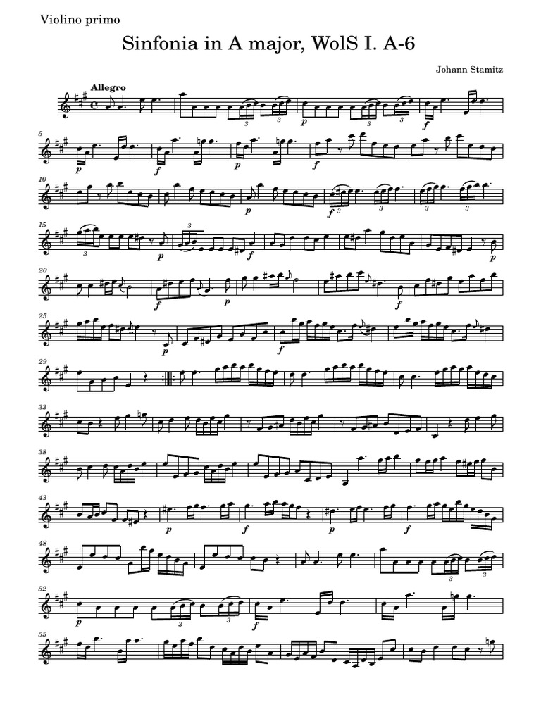 J - Stamitz, Sinfonia in A Major, aWolS I. A-6-Parts | PDF | Musical ...