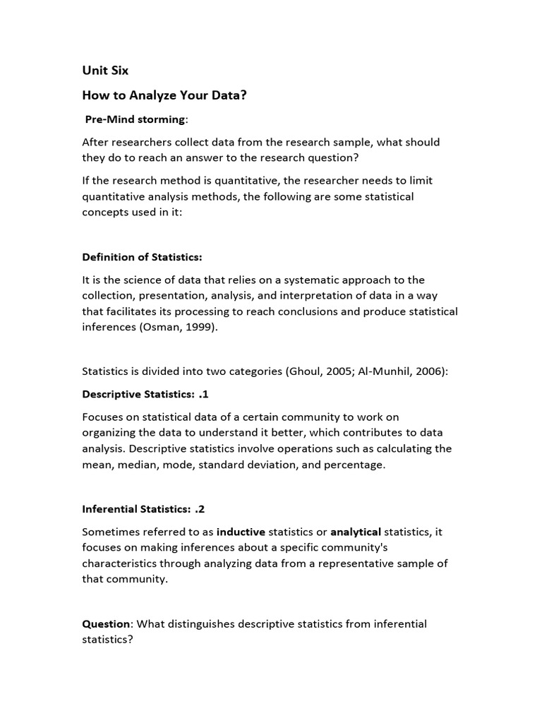 Unit 6 How to Analyze Your Data | PDF | Statistics | Variance