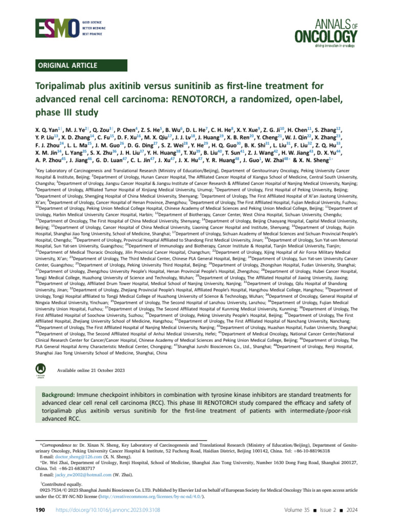 Toripalimab and Axitinib for RCC Treatment | PDF | Medicine | Medical ...