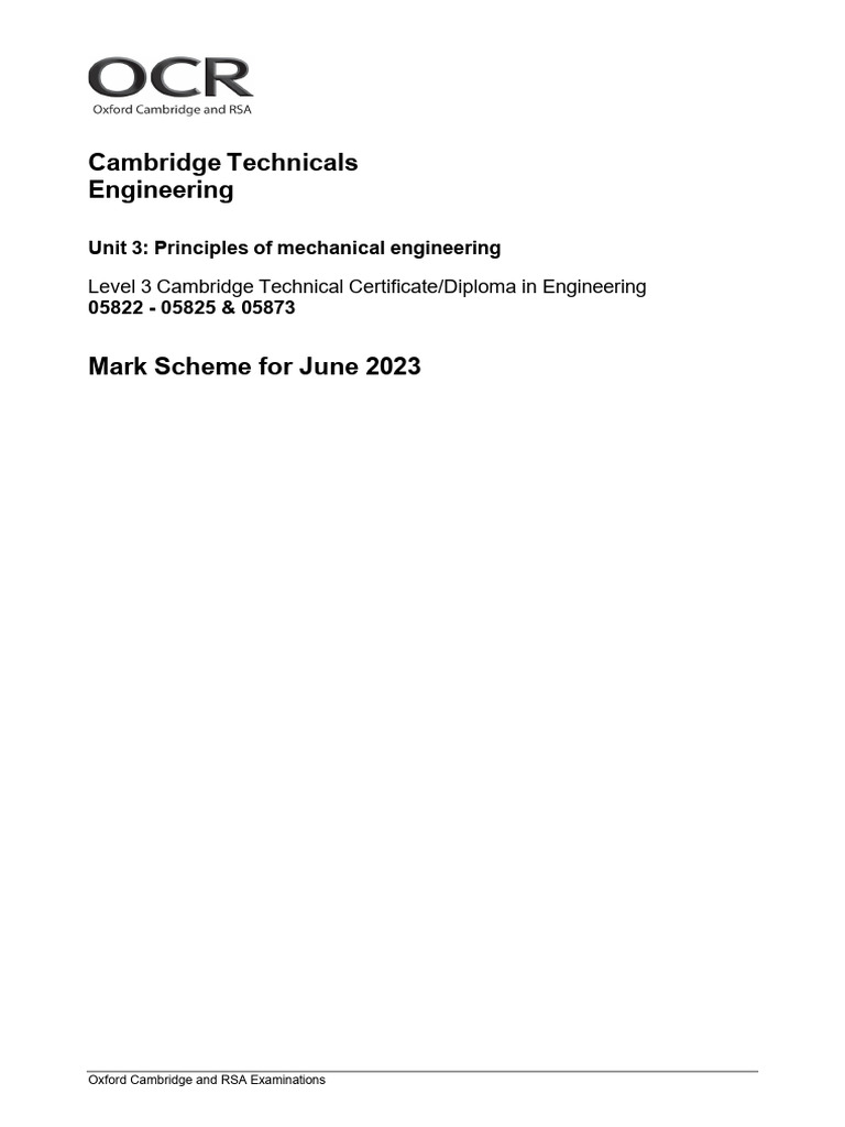 June 2023 Engineering Mark Scheme | PDF | Gear
