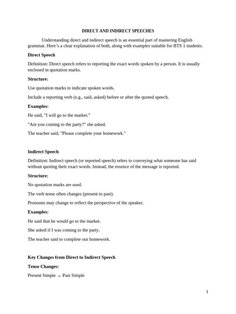 Direct and Indirect Speeches | PDF | Question | Subject (Grammar)