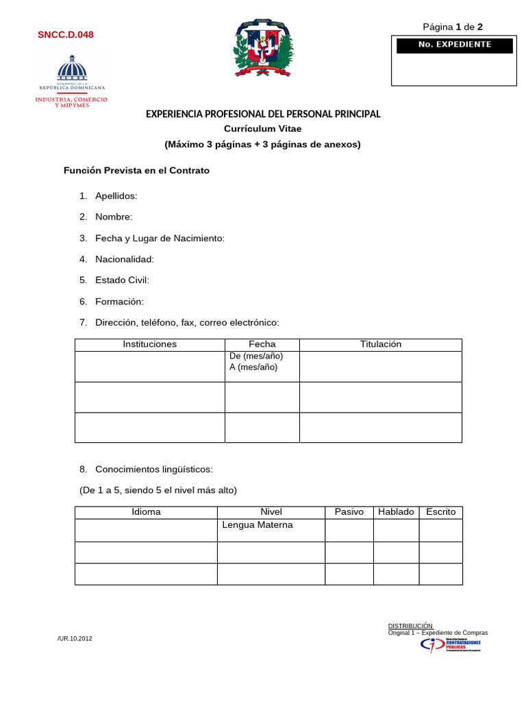 SNCC.D.048 - Experiencia Profesional Personal | PDF