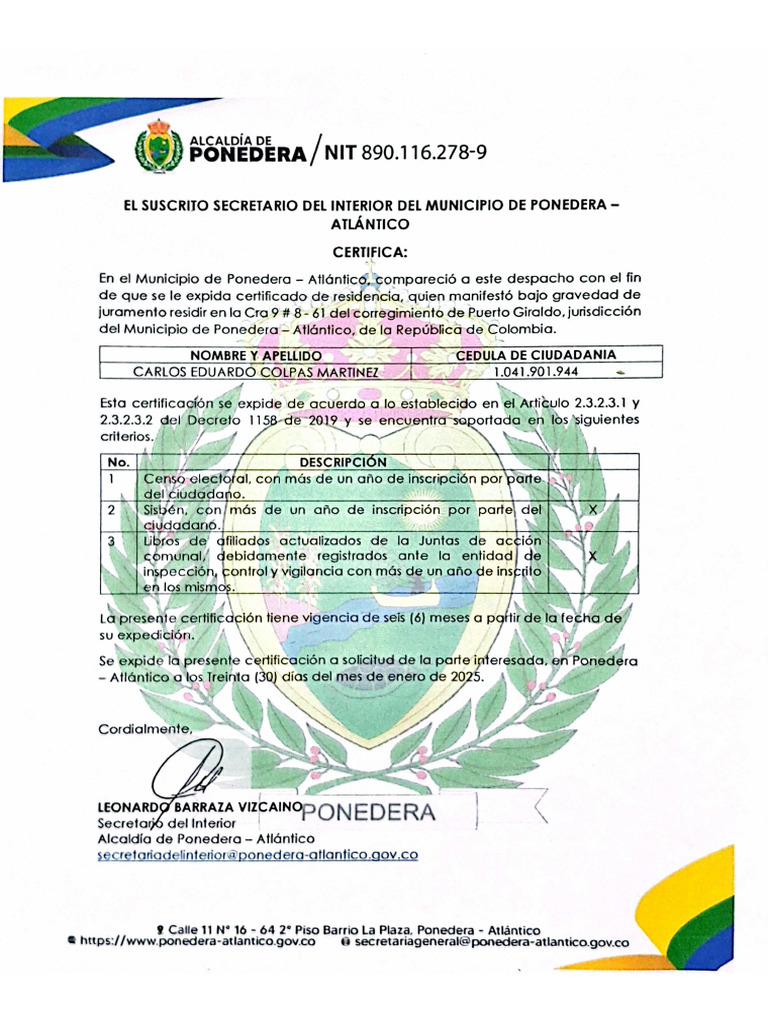 Carlos Colpas-Carta de Residencia | PDF