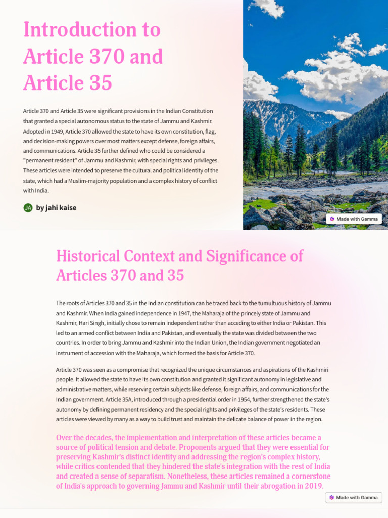 Impact of Articles 370 and 35 Abrogation | PDF