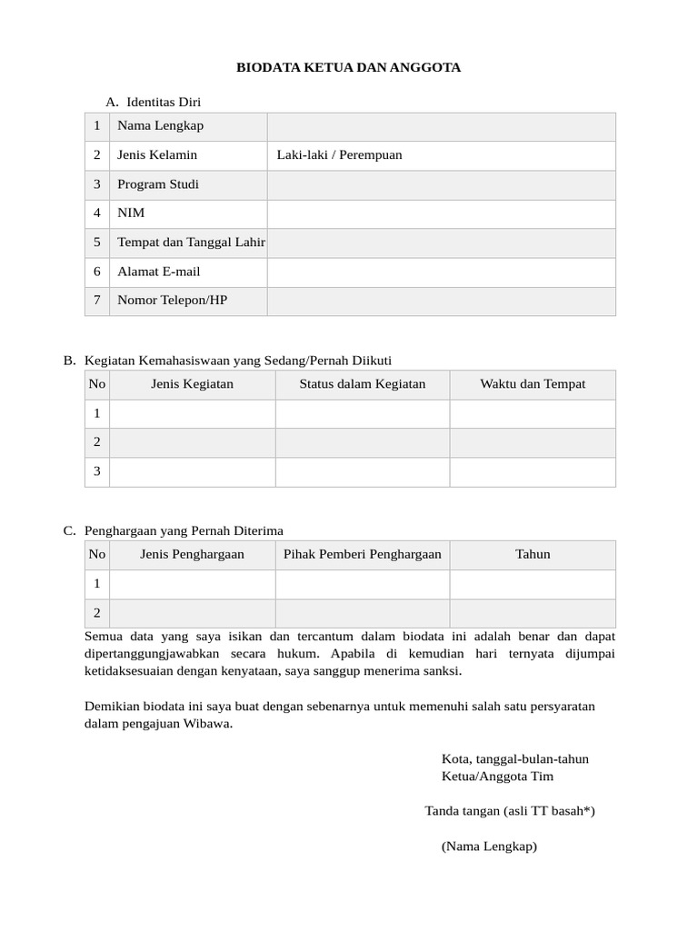 Biodata Ketua dan Anggota Tim | PDF
