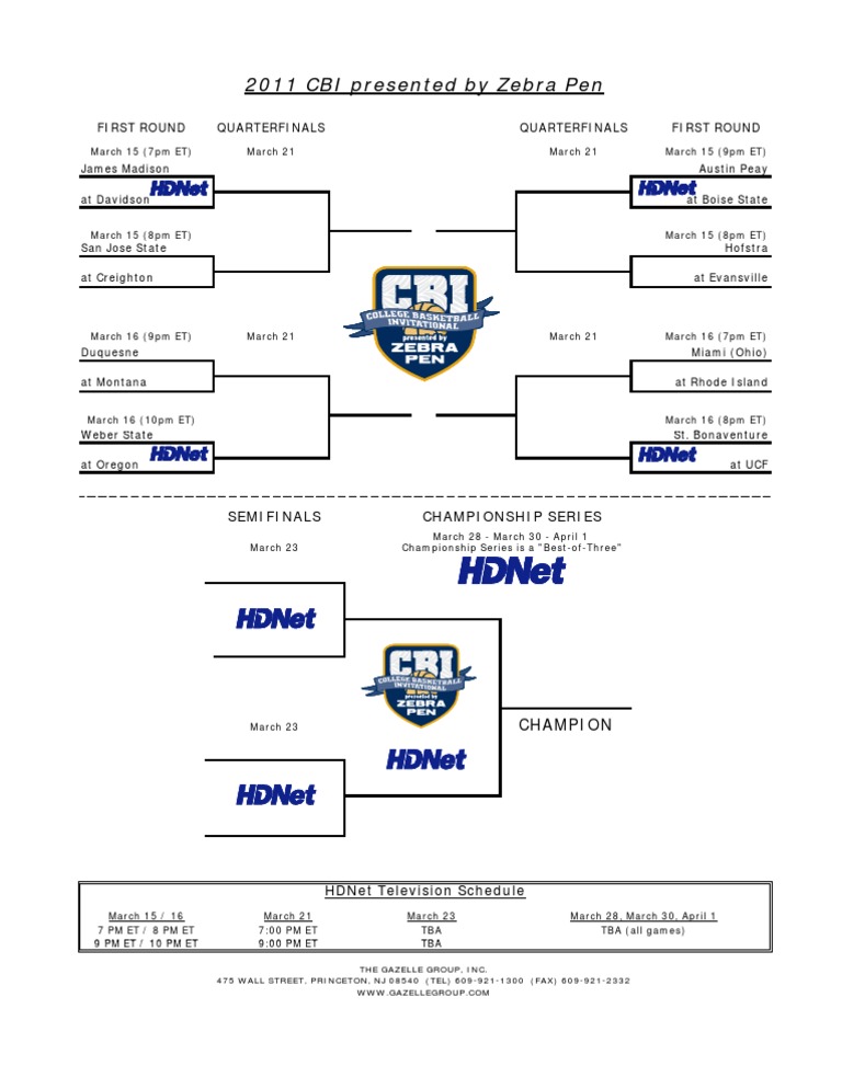 2011 CBI Tournament Schedule | PDF