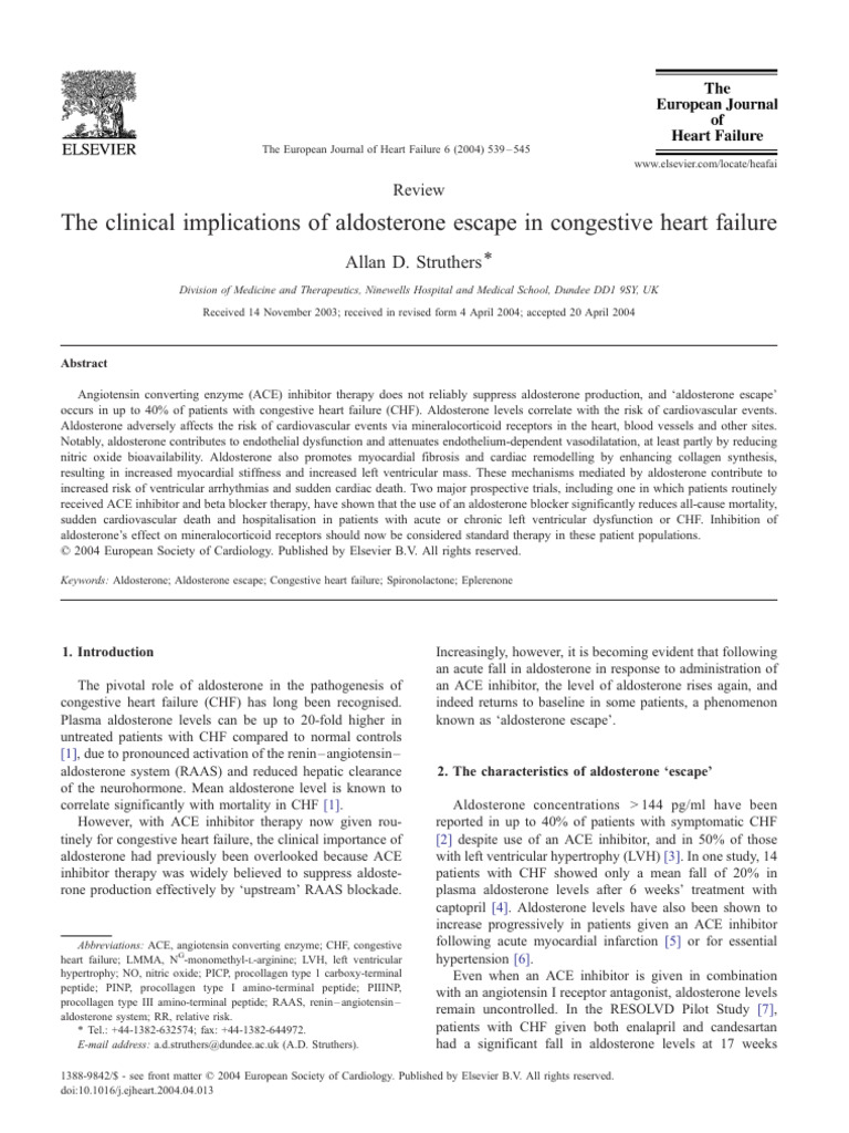 European J of Heart Fail - 2004 - Struthers - The Clinical Implications of Aldosterone Escape in ...