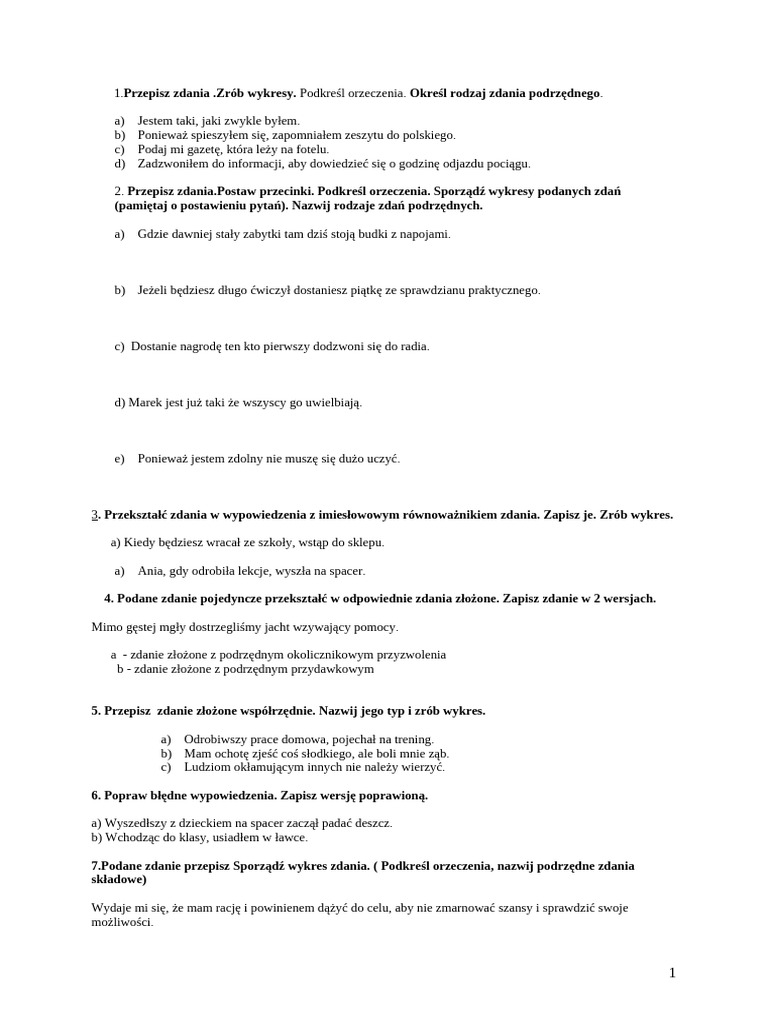 Sprawdzian - Ze - Skladni Zdania Złożonego II | PDF