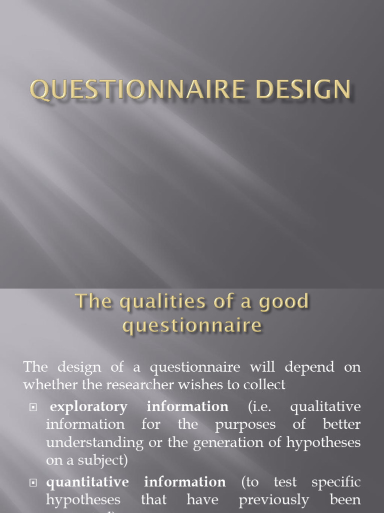 Questionnaire Design-pdf | PDF | Survey Methodology | Questionnaire