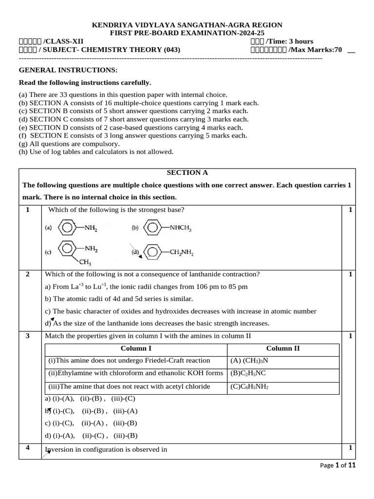 Chem QP PB I 2024-25-Set-1 | PDF | Chemical Reactions | Chemical Compounds