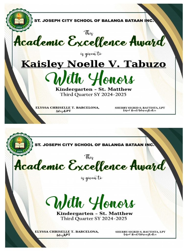 St. Matthew - 3rd Quarter Certificates | PDF