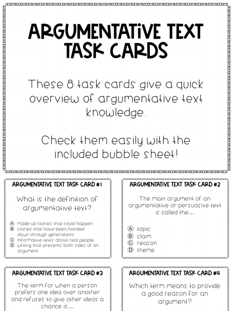 STUDENT Argumentative Text Task Cards | PDF