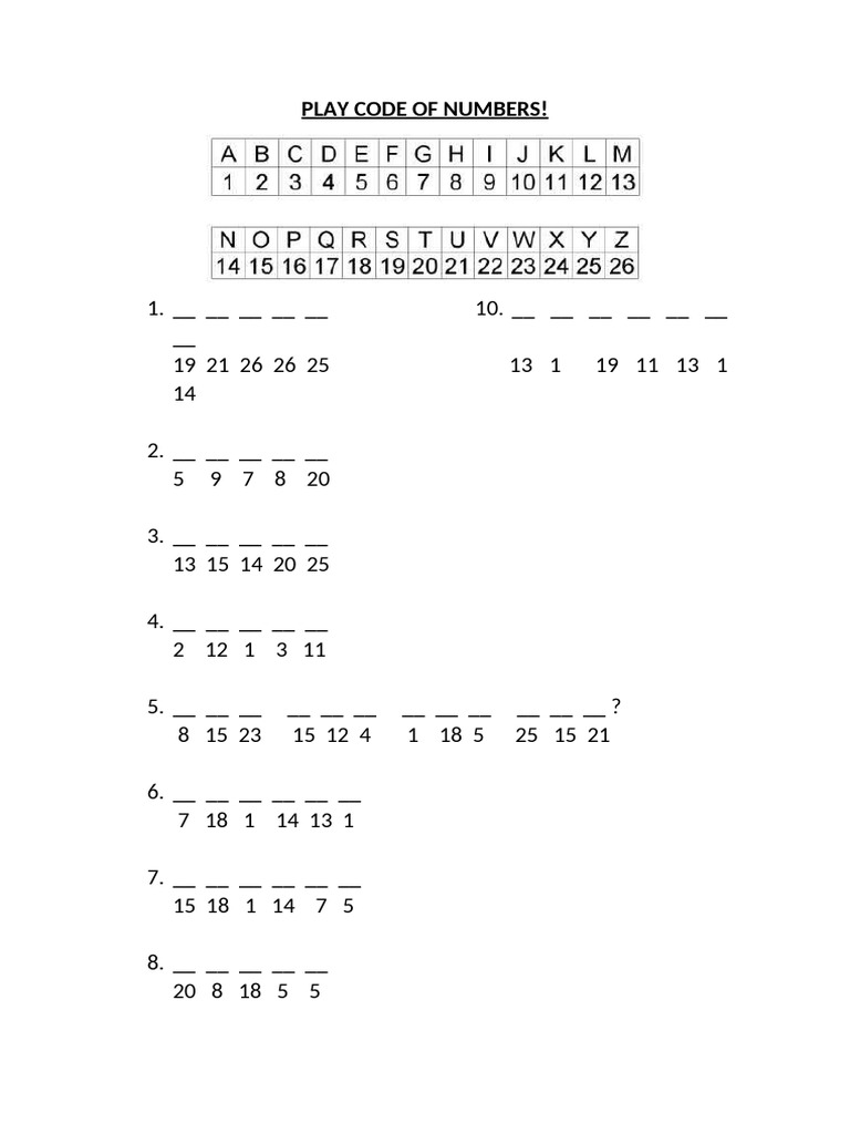 Play Code of Numbers | PDF